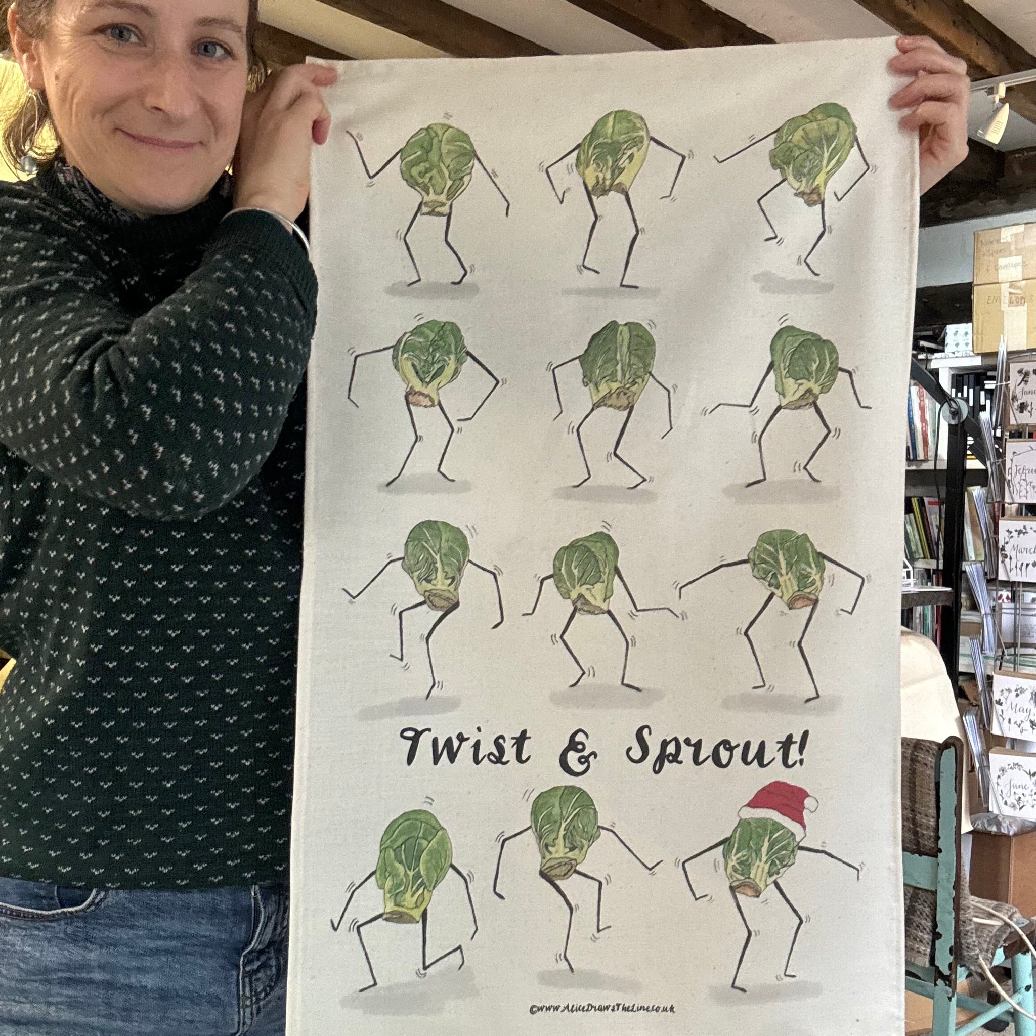 Twist and Sprout! Illustrated Christmas tea towel by Alice Savery ...