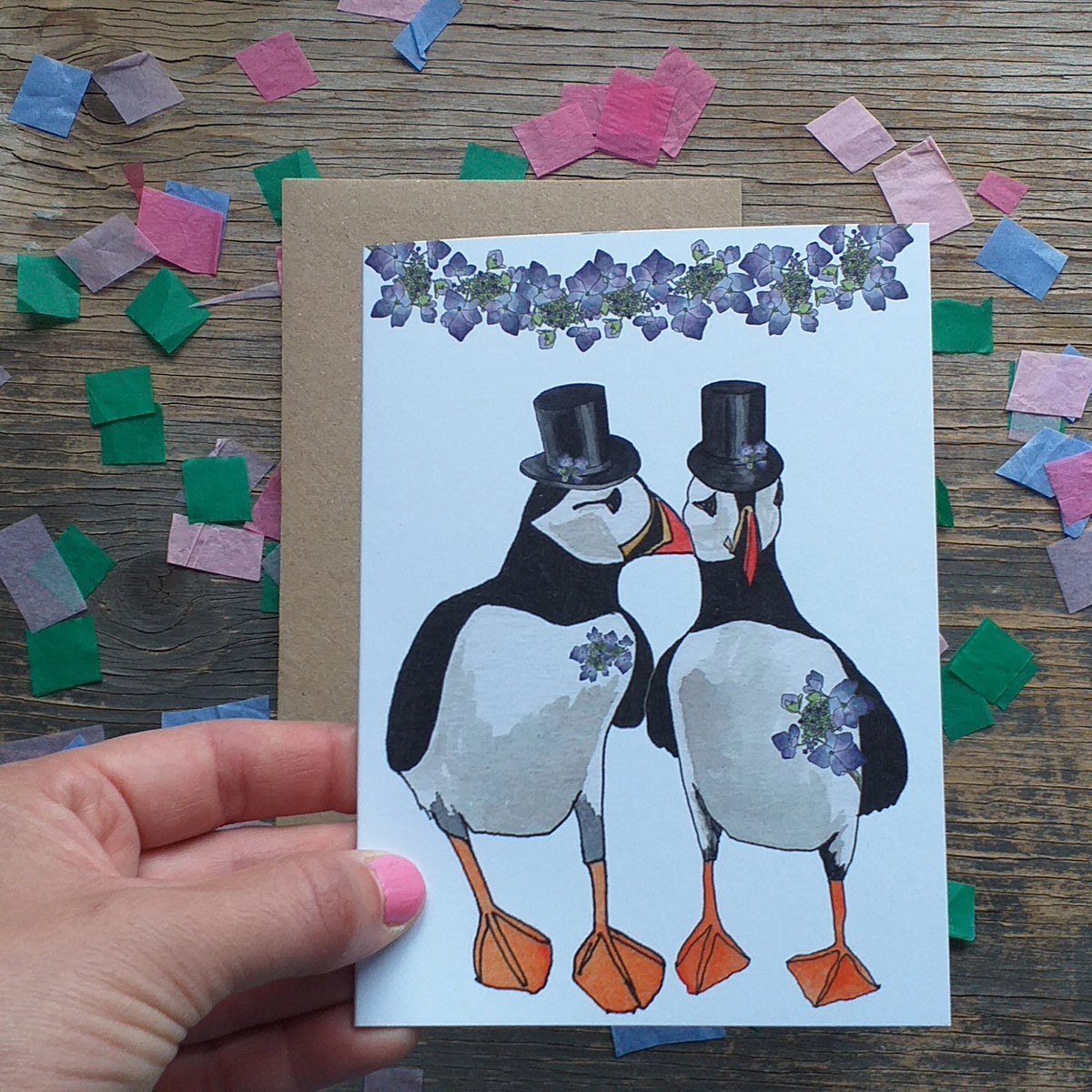 Puffin Wedding Greeting Card, Blank inside – Alice Draws The Line