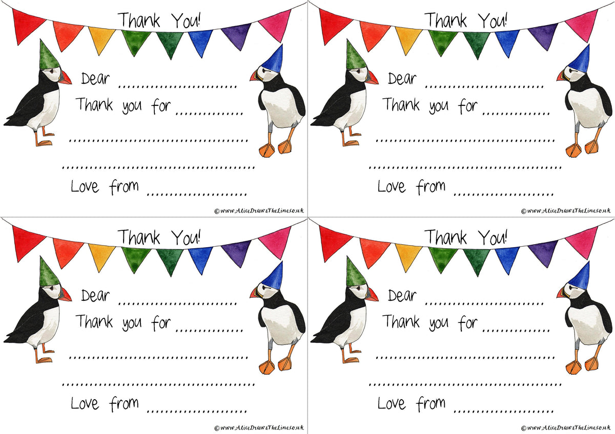 Printable puffin thank you cards by Alice Draws the Line – Alice Draws ...