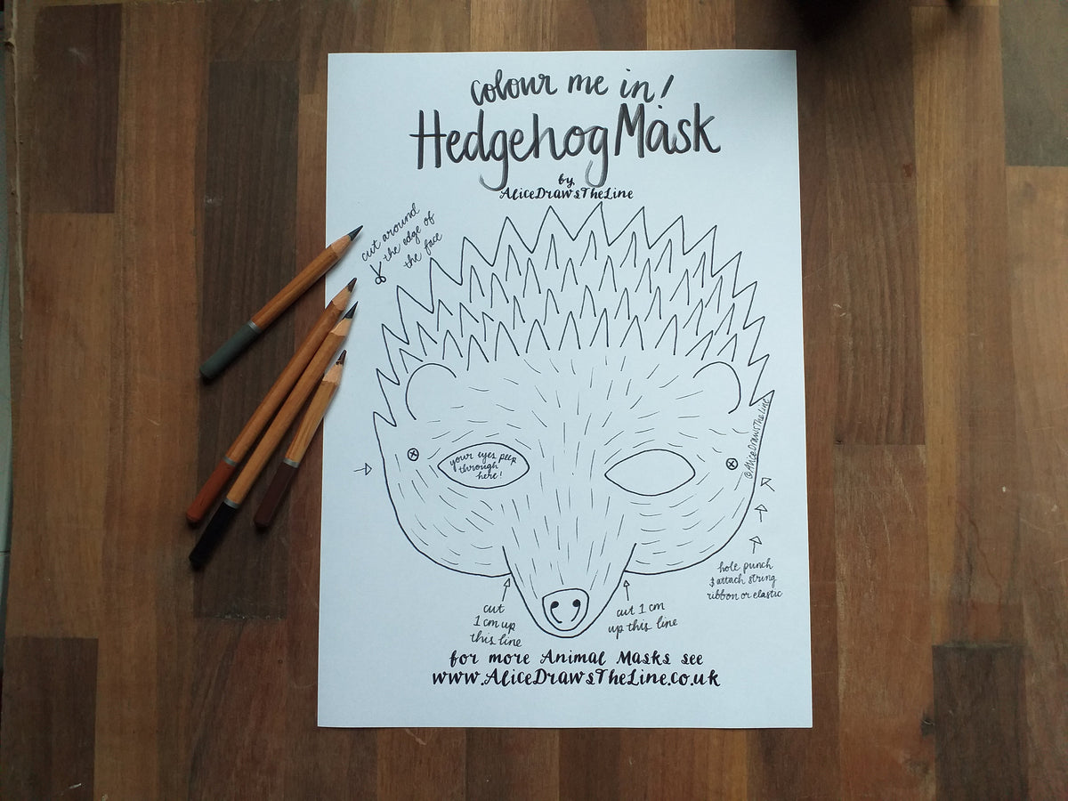 Printable Colour in Hedgehog mask by Alice Draws The Line