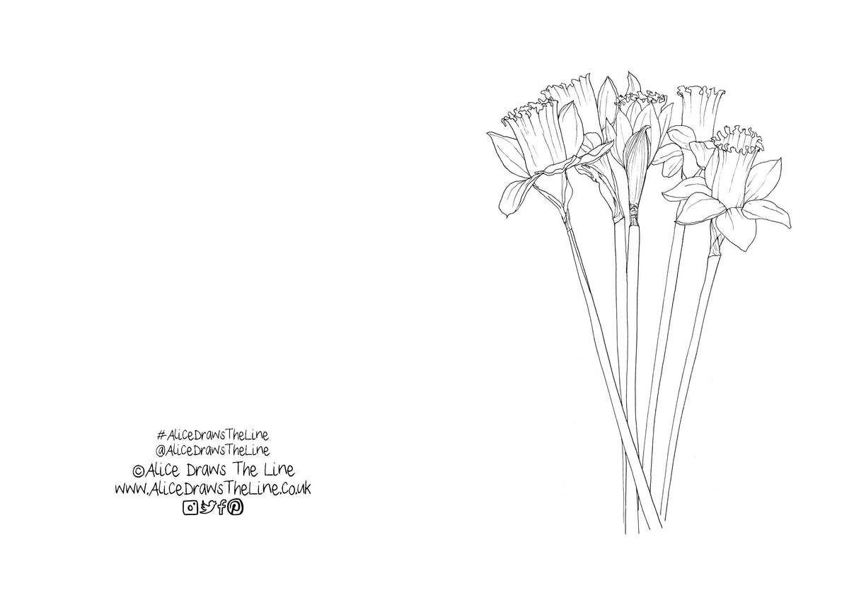 Printable Colour in Daffodil card by Alice Draws The Line
