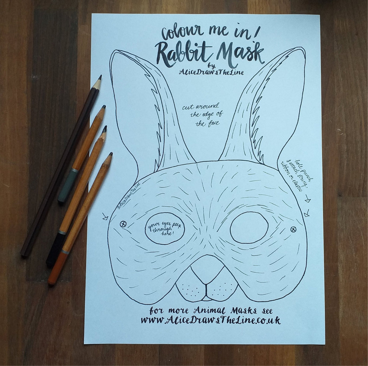 Printable colour in Rabbit Mask by Alice Draws The Line